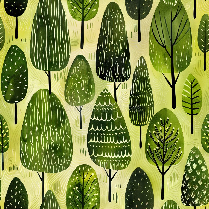 Trees and Leaves in Neutral Tones Stock Illustration - Illustration of ...
