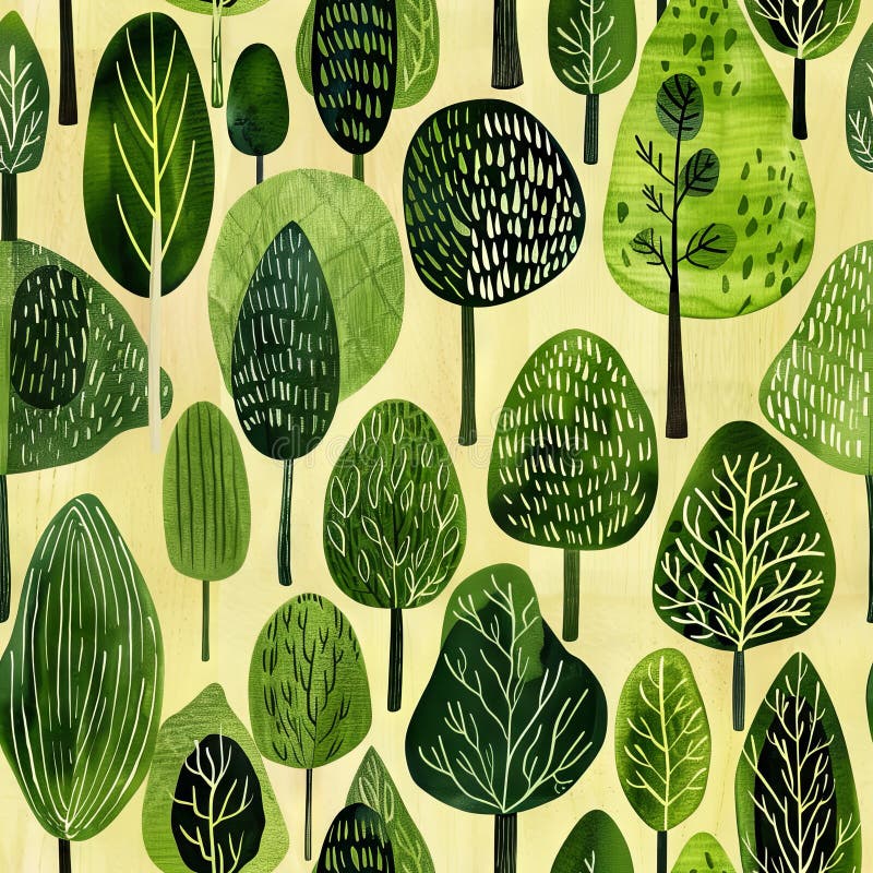 Trees and Leaves Pattern in Neutral Colors Stock Illustration ...