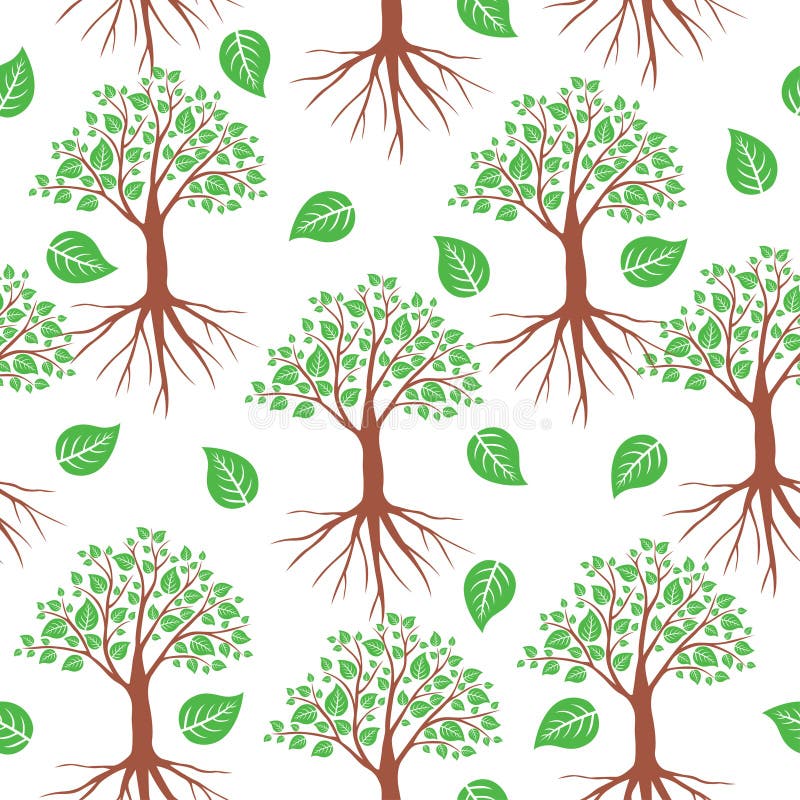 Trees with Leaves Pattern Seamless Stock Vector - Illustration of ...