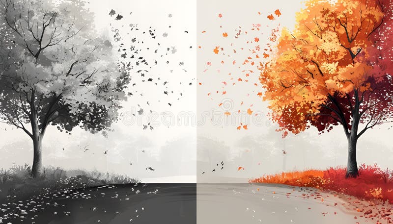 Trees on Left and Right Side with Color of Leafs Changing, Gloomy ...