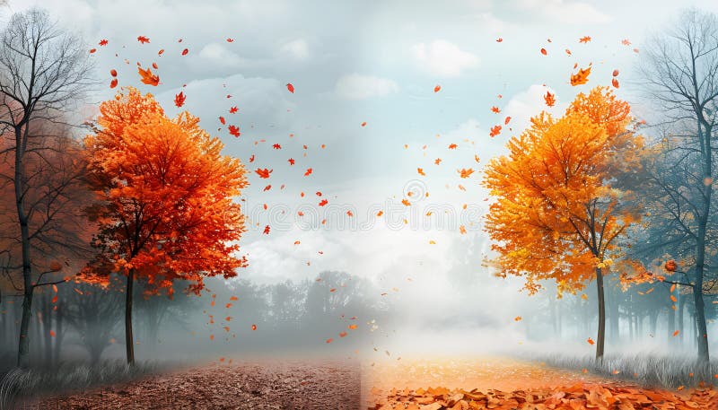 Trees on Left and Right Side with Color of Leafs Changing, Gloomy ...