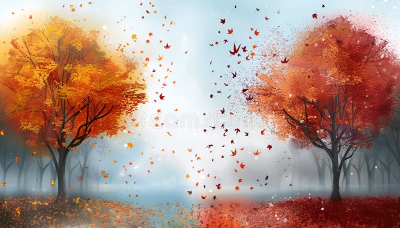 Trees on Left and Right Side with Color of Leafs Changing, Gloomy ...