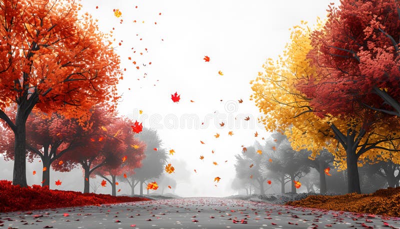 Trees on Left and Right Side with Color of Leafs Changing, Gloomy ...