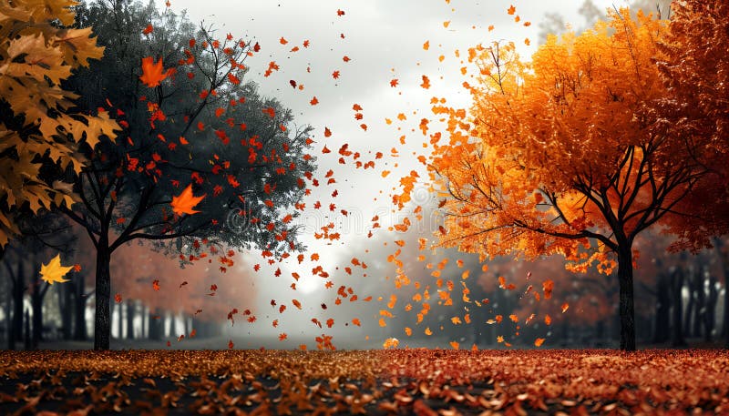 Trees on Left and Right Side with Color of Leafs Changing, Gloomy ...