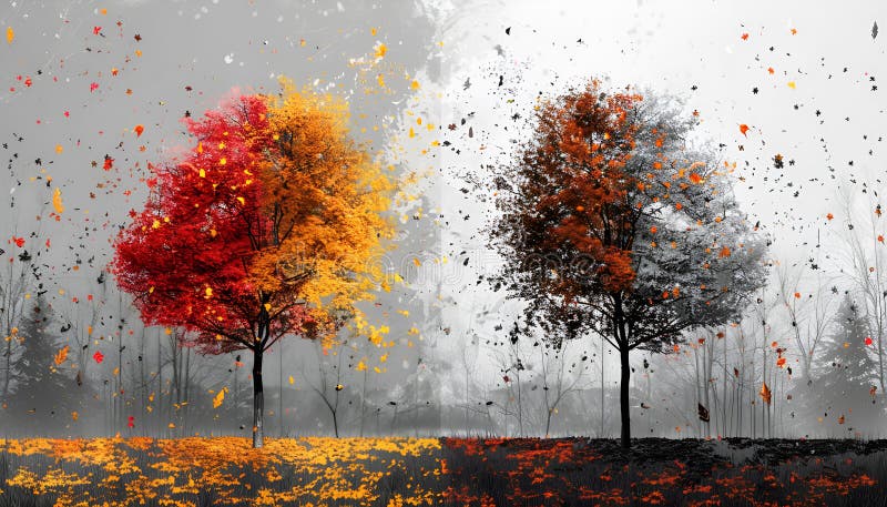 Trees on Left and Right Side with Color of Leafs Changing, Gloomy ...