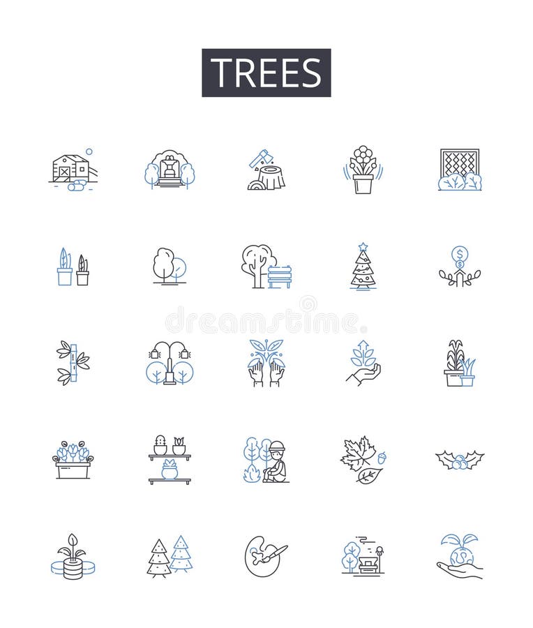 Trees Line Icons Collection. Collaboration, Cooperation, Coordination ...