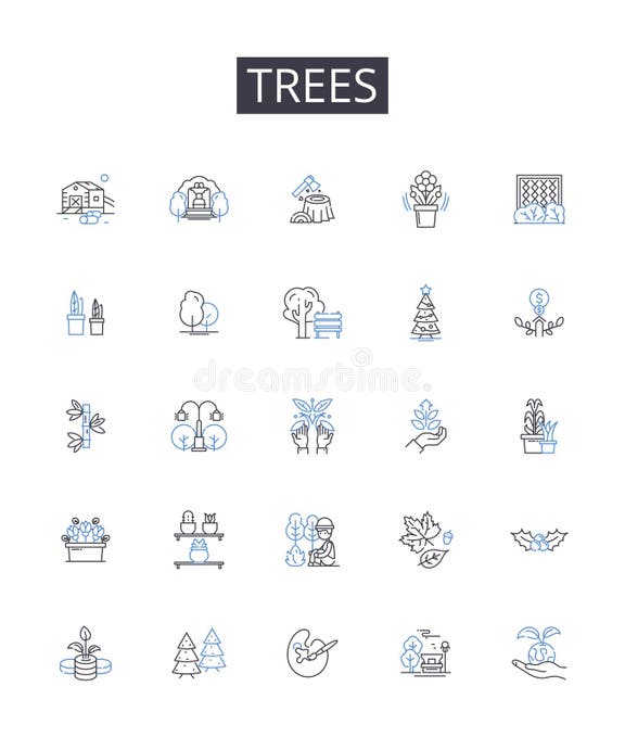 Trees Line Icons Collection. Collaboration, Cooperation, Coordination ...