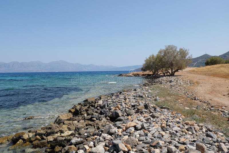 Trees and Mediterranean Sea Crete Greece Stock Image - Image of sand ...