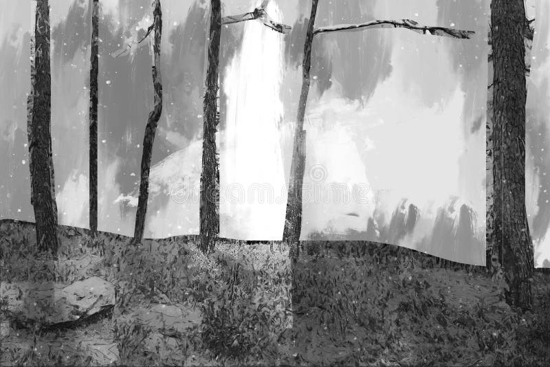 Trees in Monotone, Digital Painting Illustration Stock Illustration ...
