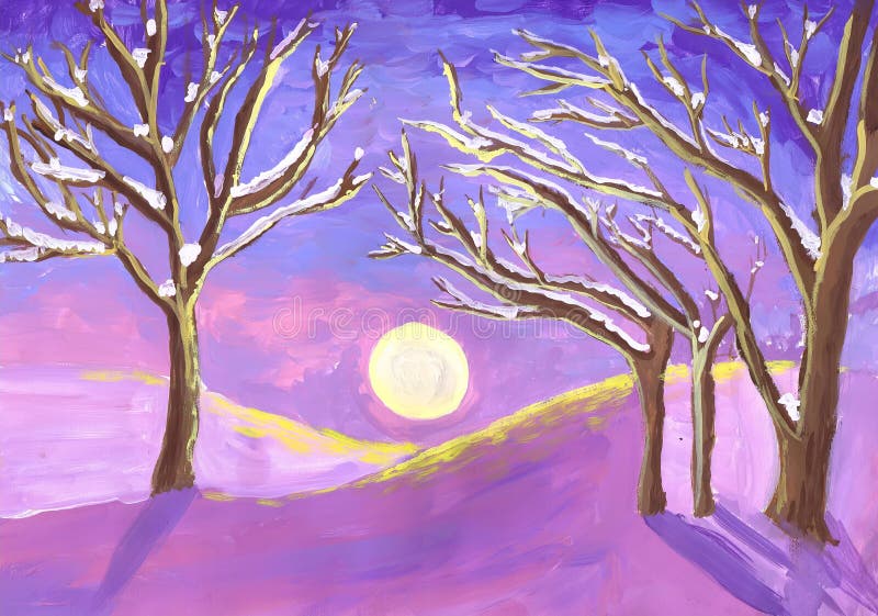 Trees in the Morning Dawn. Winter Landscape Stock Illustration ...