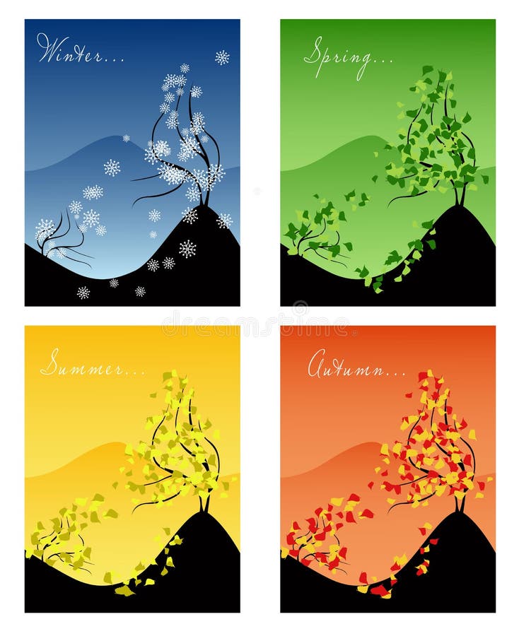Trees and Mountains Seasonal Frames Stock Vector - Illustration of bush ...