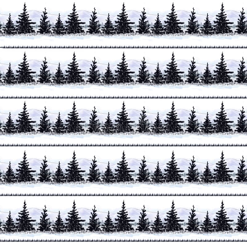 Trees and Mountains in Stripes Stock Illustration - Illustration of ...