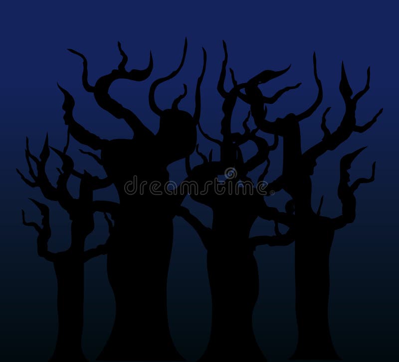 Forest Landscape with Dead Trees at Night Stock Vector - Illustration ...