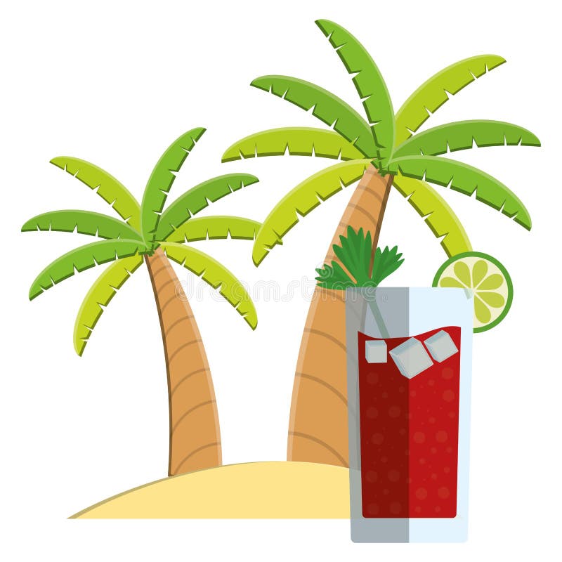 Trees Palms Beach Scene with Cocktail Stock Illustration - Illustration ...