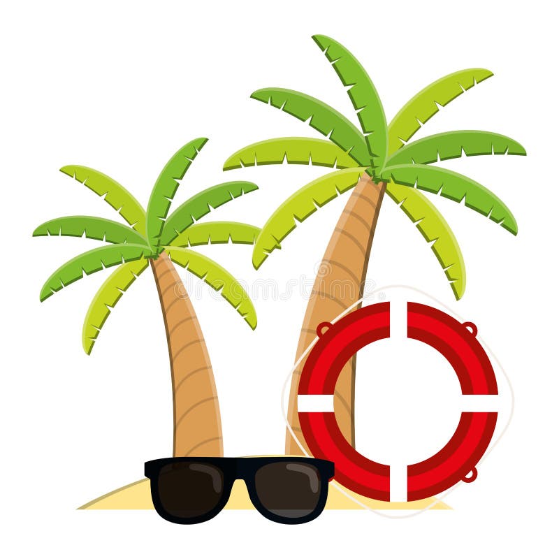 Trees Palms Beach Scene With Sunglasses And Float Stock Illustration Illustration Of Florida