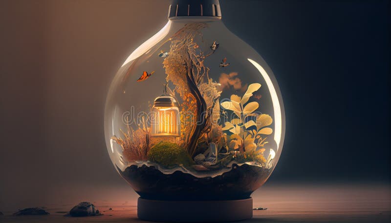 Ecosystem in Light Bulb, Growing Plants in Bulb, Renewable Energy ...