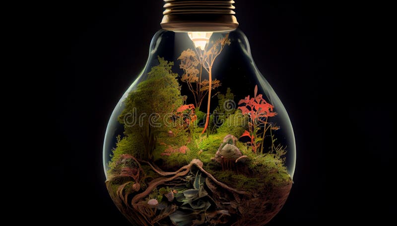 Ecosystem in Light Bulb, Growing Plants in Bulb, Renewable Energy ...