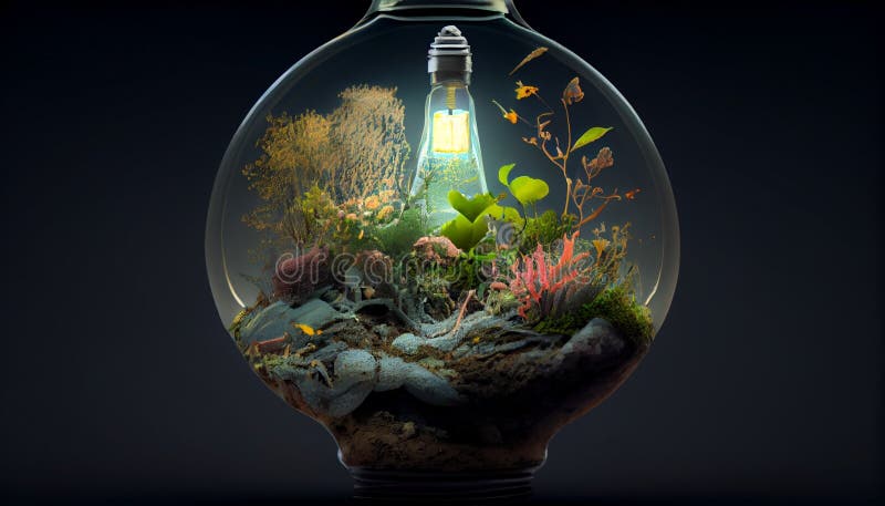 Ecosystem in Light Bulb, Growing Plants in Bulb, Renewable Energy ...