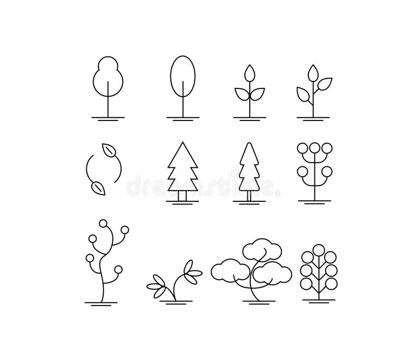 Trees and Plants Icons Set stock vector. Illustration of environment ...