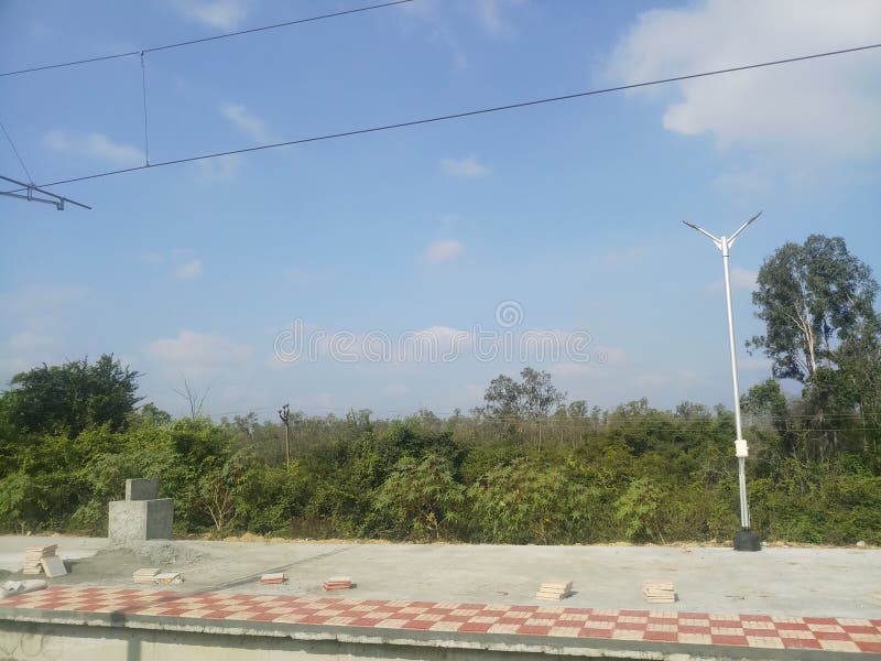 Trees, Platform, Tracks, Pole, Wires Stock Image - Image of trees ...