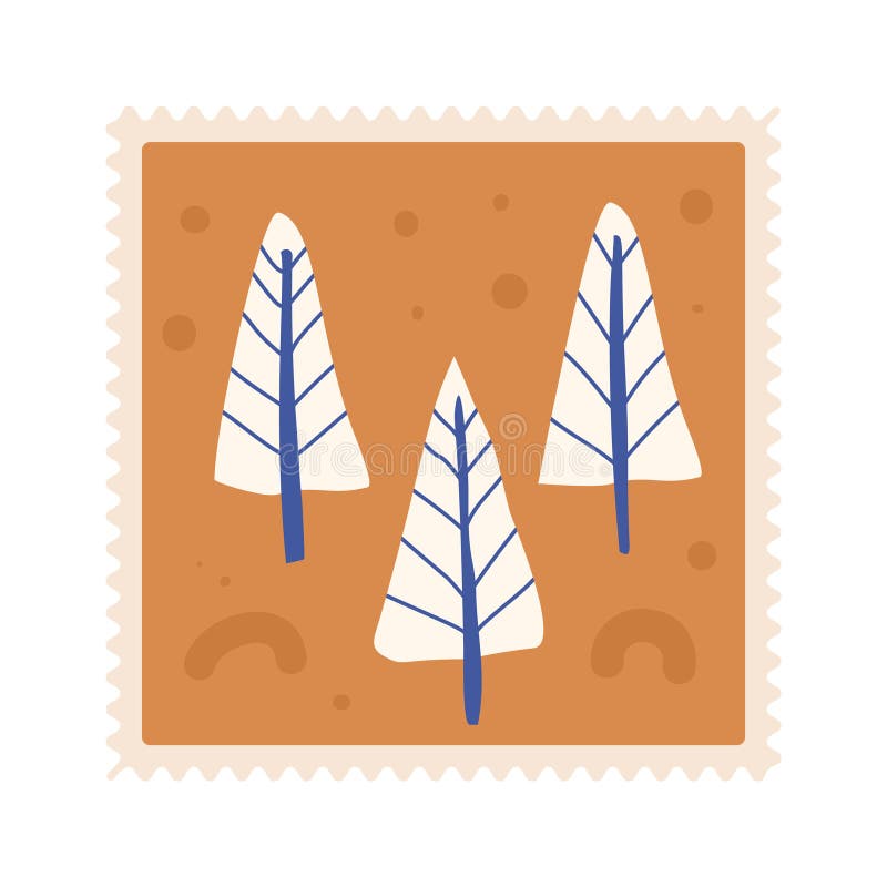 Trees Postal Stamp Isolated on White Background. Stylized Forest Square ...