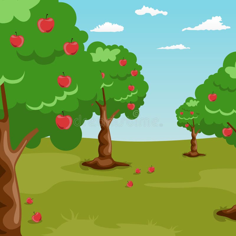 Trees with Red Apples in Orchard Stock Vector - Illustration of orchard ...