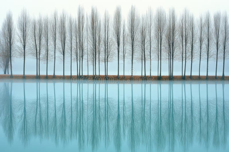 Trees Reflect in a Serene Lake Under a Clear Blue Sky, Creating a ...
