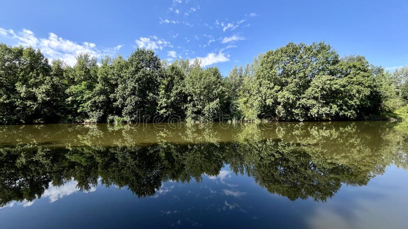 Trees Reflected in the River Water. Landscape on the Oder River Stock ...