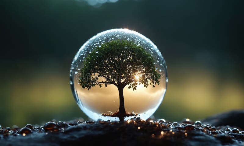 A Trees Reflection is Seen in Liquid Water Droplet Stock Photo - Image ...