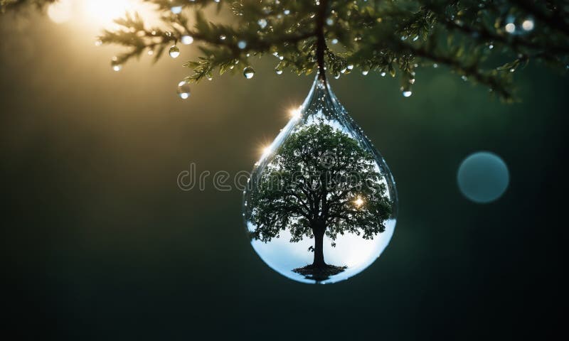 A Trees Reflection is Seen in Liquid Water Droplet Stock Photo - Image ...