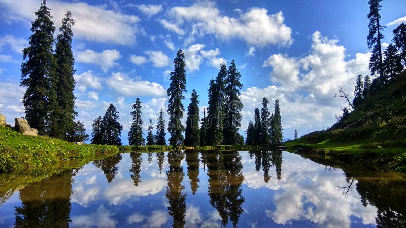 Trees Reflection in Water with Beautiful Surrounding of Sky Stock Image ...