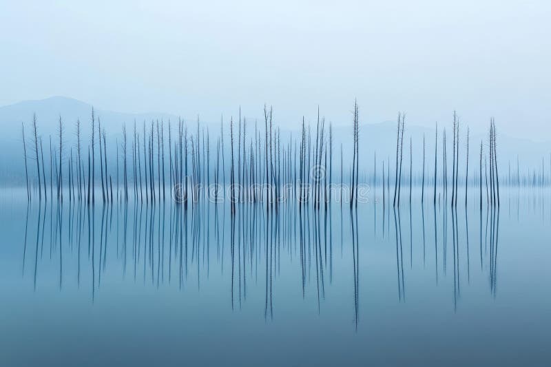 Trees Rise from the Water with a Majestic Mountain Backdrop. Stock ...