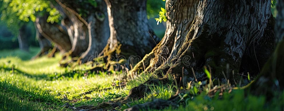 Trees root in green grass stock image. Image of dirt - 360486501