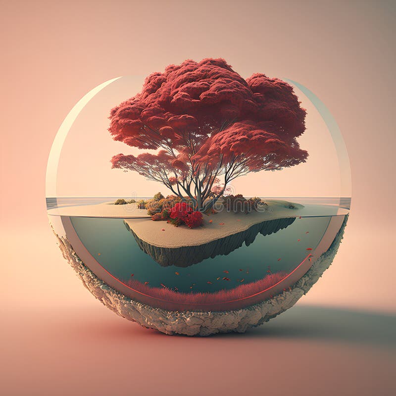 Trees in a Round Glass Sphere. 3D Render. Conceptual Illustration Stock ...