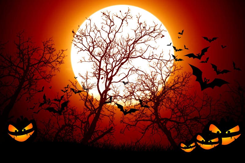 Trees Scary Night Halloween. Stock Illustration - Illustration of space ...