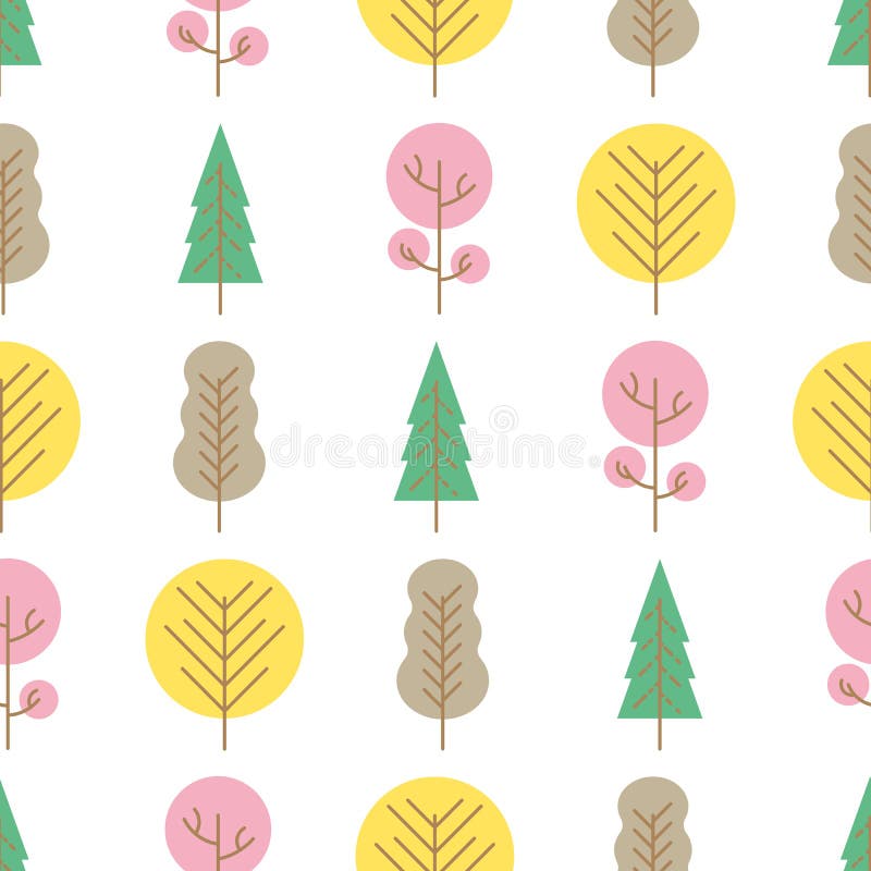 Seamless Pattern with Colored Trees on White Background Stock Vector ...
