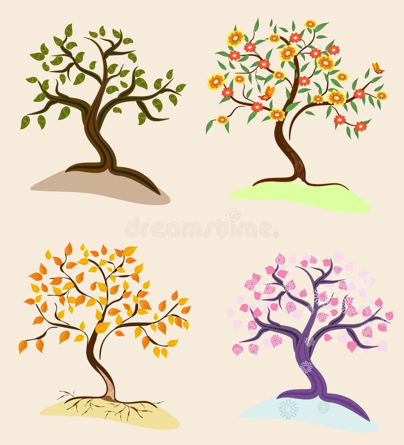 Four seasons trees, stock vector. Illustration of tree - 17010986