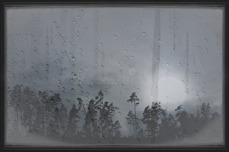 Trees Seen through Glass Window with Rain Drops Stock Photo - Image of ...