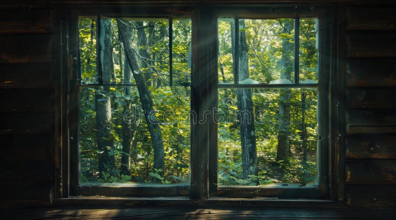 Trees seen through window stock illustration. Illustration of people ...