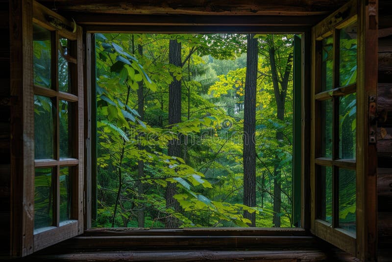 Trees seen through window stock illustration. Illustration of retro ...
