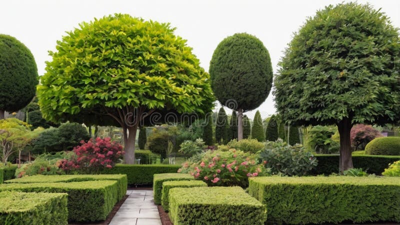 Trees and Shrubs Home Garden Decoration on White Background Stock ...