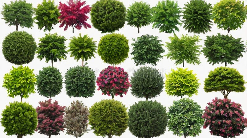 Trees and Shrubs Home Garden Decoration on White Background Stock ...