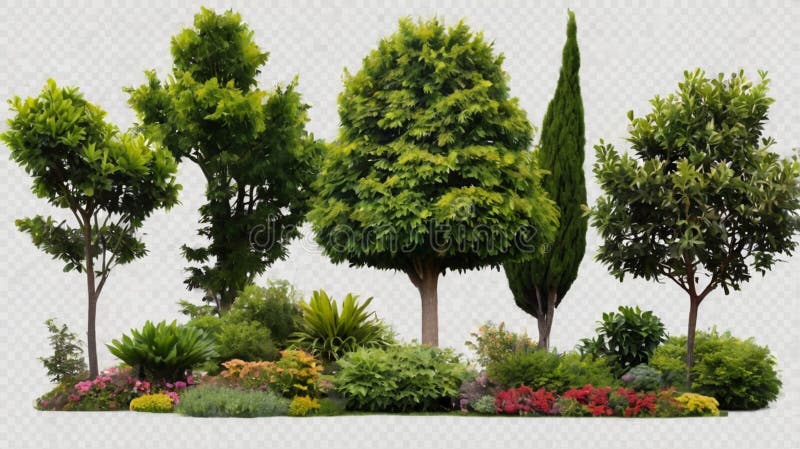 Trees and Shrubs Home Garden Decoration on White Background Stock ...