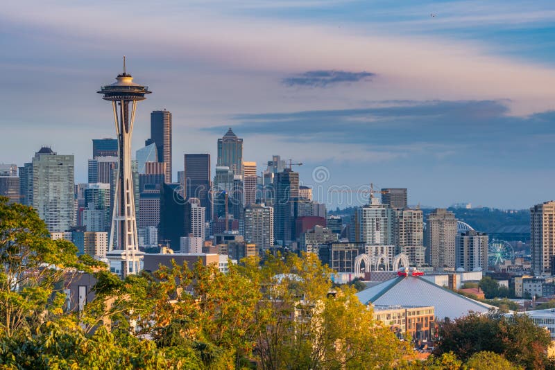 Trees and Skyline of Seattle Editorial Photography - Image of ...