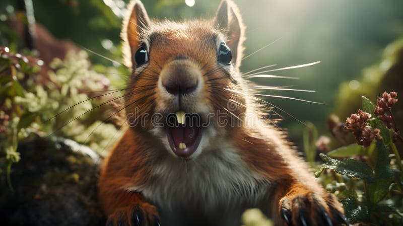 Among the Trees Squirrel Looking with Surprise, Excited Screaming. Generative AI Stock ...