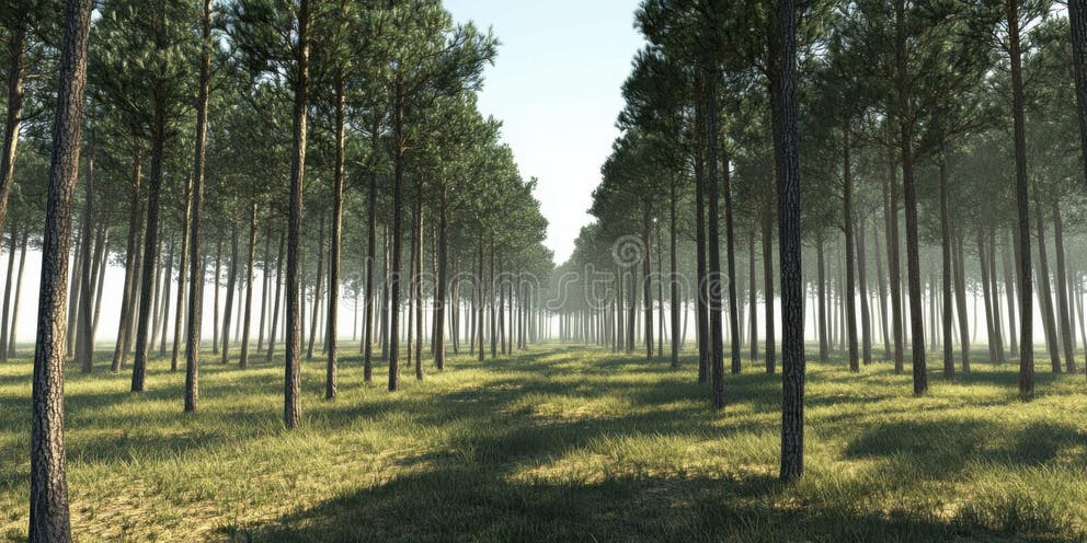Trees Stand Tall in a Serene Forest with Light and Shadow Concept Stock ...