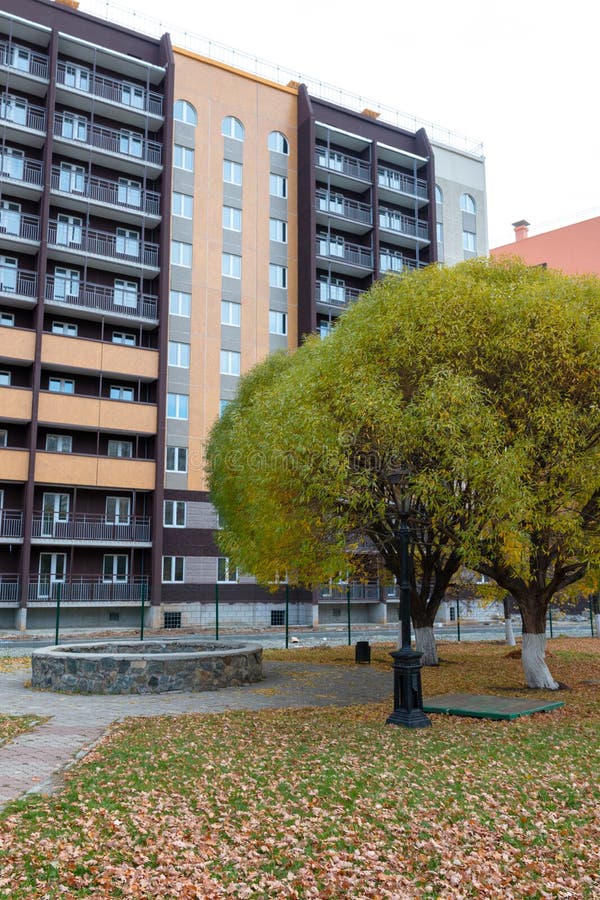 Trees Standing in Front of a Multi-storey Building Stock Image - Image ...