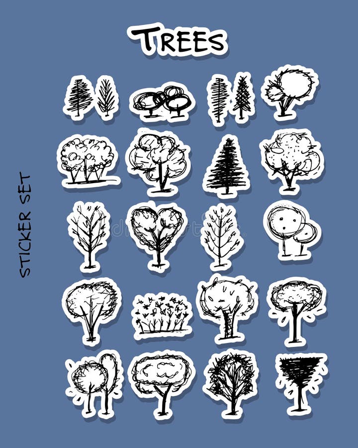 Trees, Sticker Set for Your Design Stock Vector - Illustration of ...