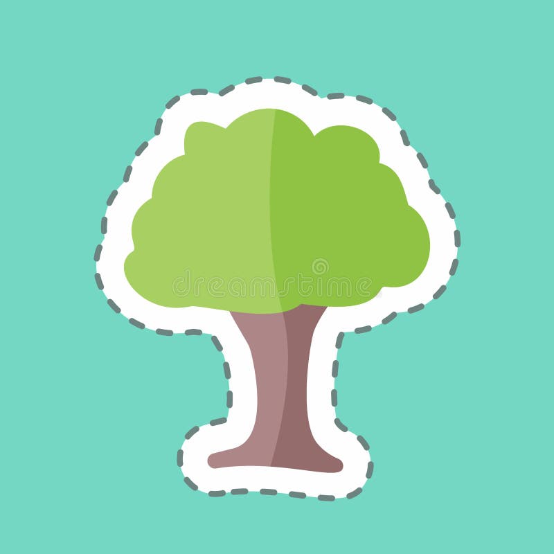 Trees Sticker in Trendy Line Cut Isolated on Blue Background Stock ...