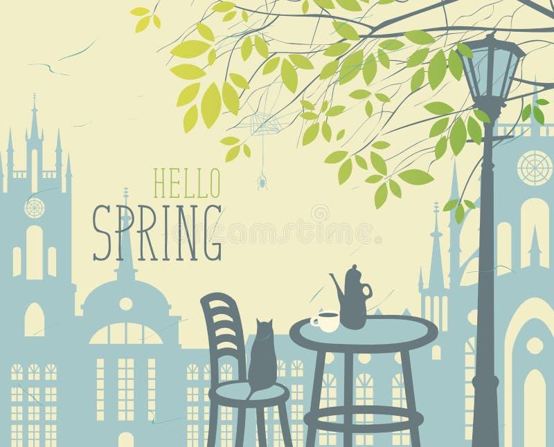 Trees and Street Cafe stock vector. Illustration of color - 86015942